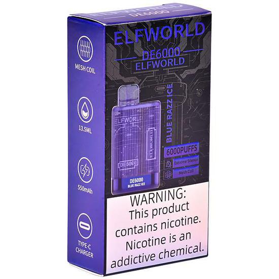 Vaper Descartável Elfworld DE6000 Blue Razz Ice 6000 Puffs no Paraguai - ComprasParaguai.com.br