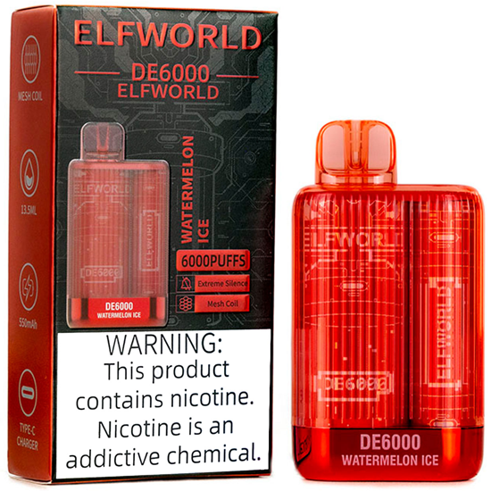 Vaper Descartável Elfworld DE6000 Watermelon Ice 6000 Puffs no Paraguai | Compras Paraguai