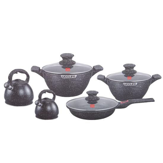 Jogo de Panelas Ucc Life Inducao com Revestimento de Granit Preta 8PC ...