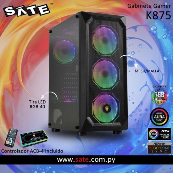 Gabinete Sate K875 Gamer 6FAN Preto RGB ATX na loja Topdek Informática no Paraguai ...