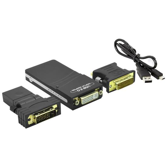 Kit Adaptador Multi-Display Mini USB 2.0 para DVI Femea / DVI Macho para HDMI Femea / DVI Macho ...